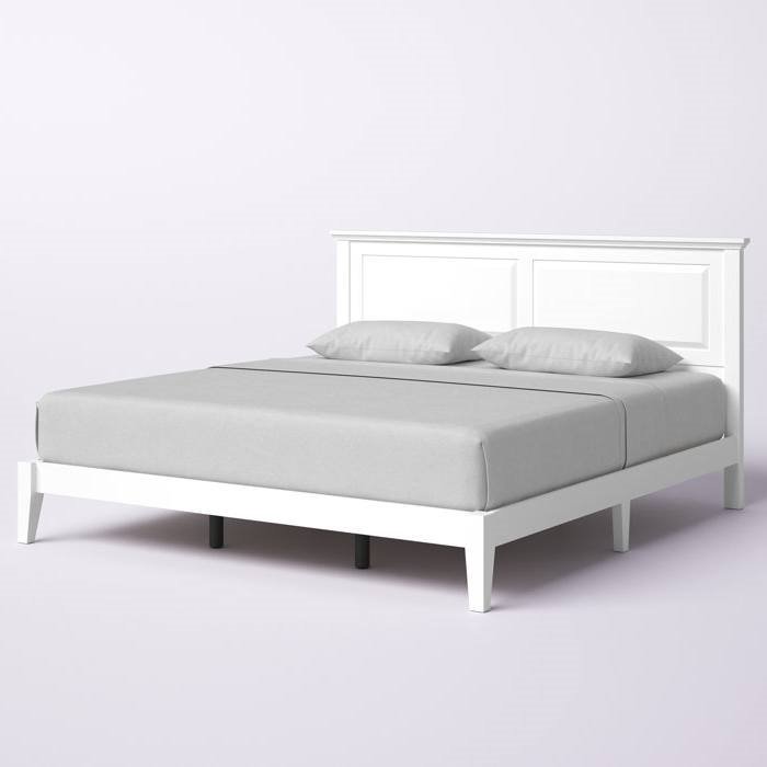 Elegant King Solid Oak Platform Bed Frame with White Headboard