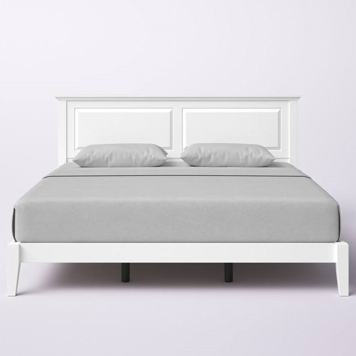 Elegant King Solid Oak Platform Bed Frame with White Headboard